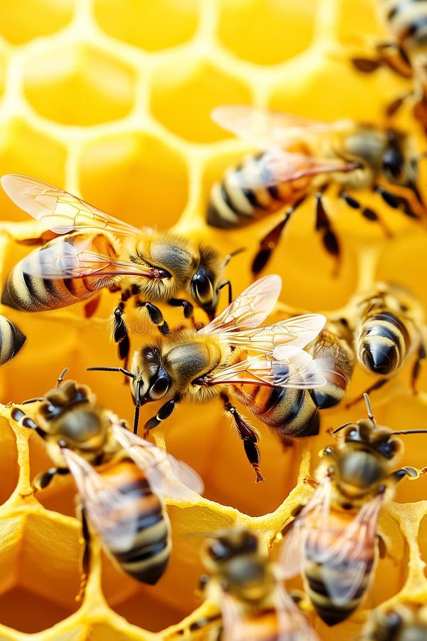 Clusters of Bees Gather on a Honeycomb, Creating an Intricate and ...