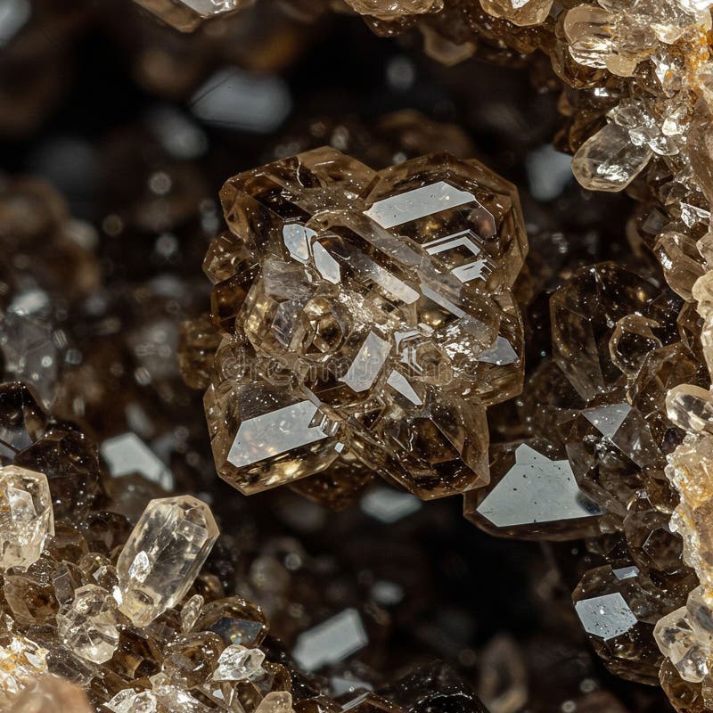 Clusters of Brown and Clear Crystals Form a Complex, Angular Pattern ...