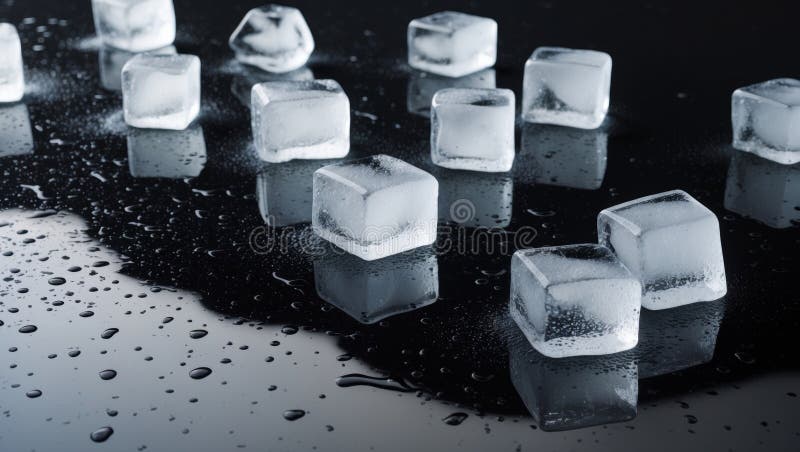 Clusters of Ice Cubes Resting Atop a Black Surface Splattered with ...