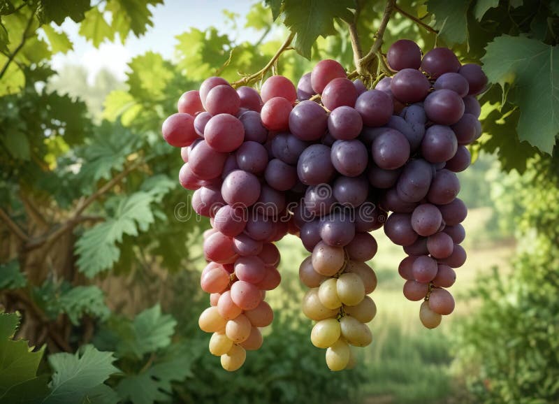 Clusters of Plump Purple Grapes on a Green Vine - Generative AI Stock Image - Image of produce ...
