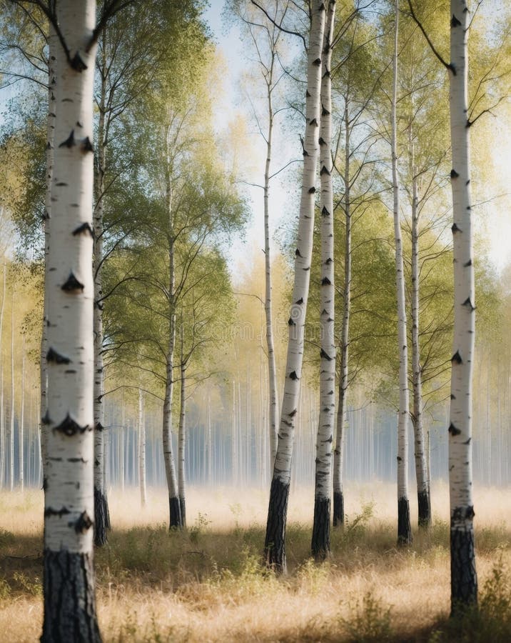 Clusters of Pine and Birch Trees in a Forest Clearing. Stock Image ...