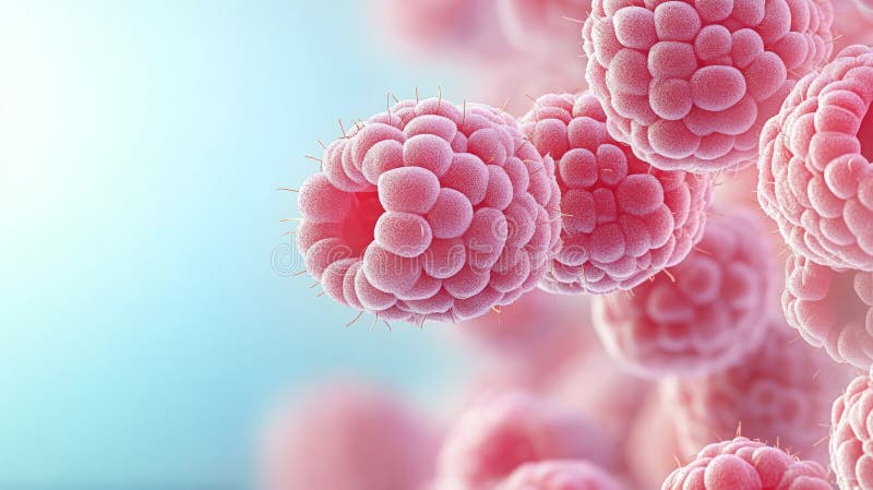 Clusters of Pink Bacteria are Observed Against a Gentle Blue Background ...