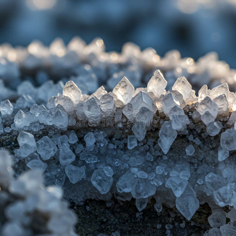 Clusters of Translucent Salt Crystals Cover a Rock Surface, Their ...