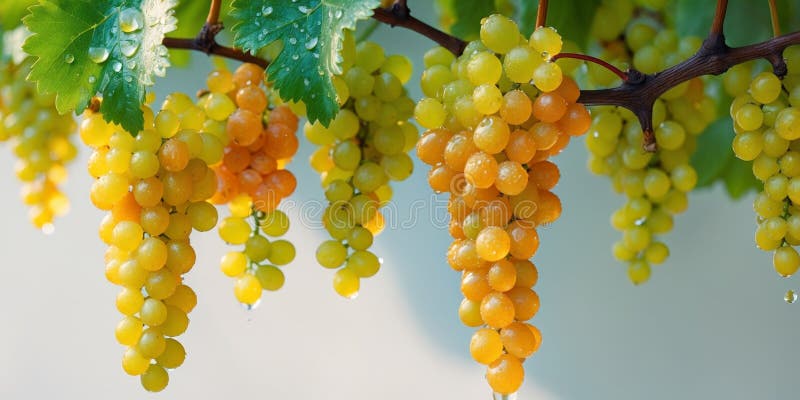Clusters of Yellow and Orange Grapes on Vine with Dew Stock Image - Image of orange, generated ...
