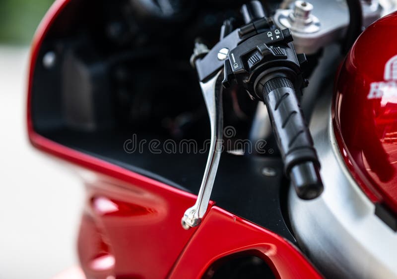 Clutch Handle of a Red Fast Motorcycle.. Stock Photo - Image of handle ...
