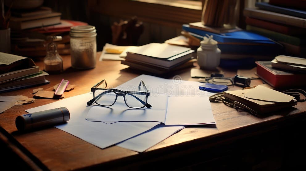 Clutter blank paper desk stock illustration. Illustration of thinking ...