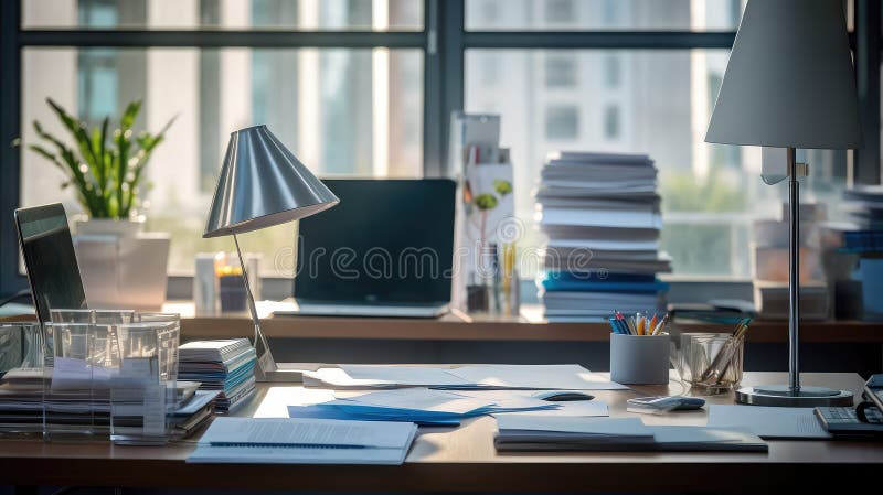 Efficient Bright Spacious Orderly Clutter Clean Office Desk Ai Stock ...