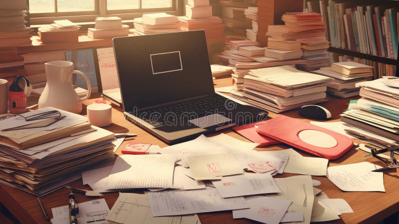 Clutter data on desk stock illustration. Illustration of analysis ...