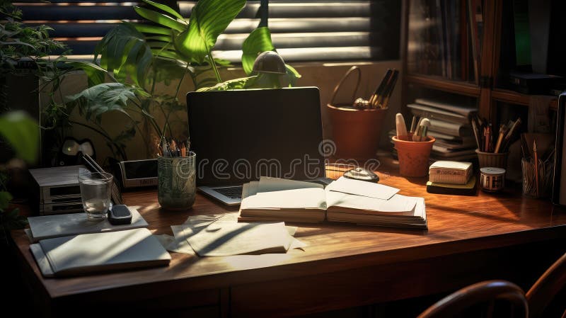 Clutter desk stock illustration. Illustration of study - 369043856