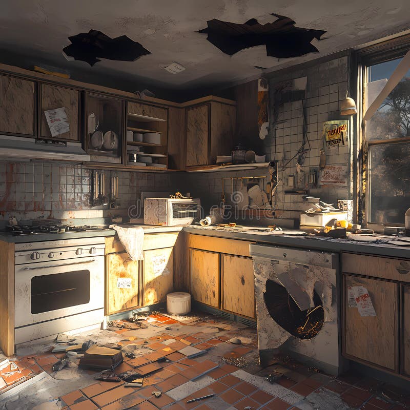 Abandoned Kitchen with Clutter and Disarray in a Forgotten Home during ...