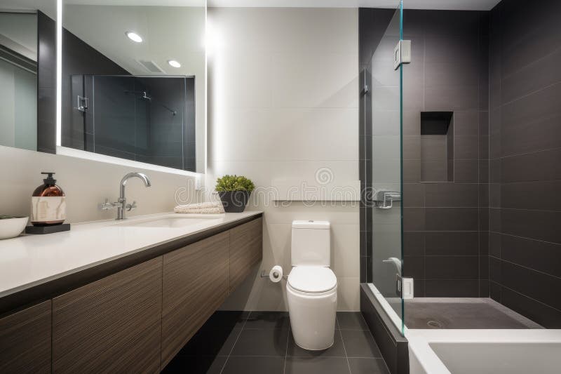 Clutter-free Bathroom, with Sleek Design and Simple Decor Stock ...