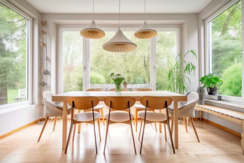 Clutter-free Dining Room, with Simple Table and Chairs, and View of ...