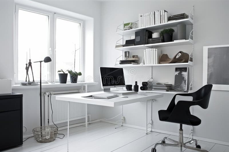Clutter-free Home Office with Minimalistic and Sleek Design Stock Illustration - Illustration of ...