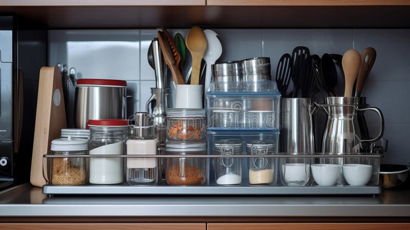 A Clutter-free Kitchen Counter with Utensils Stock Illustration ...