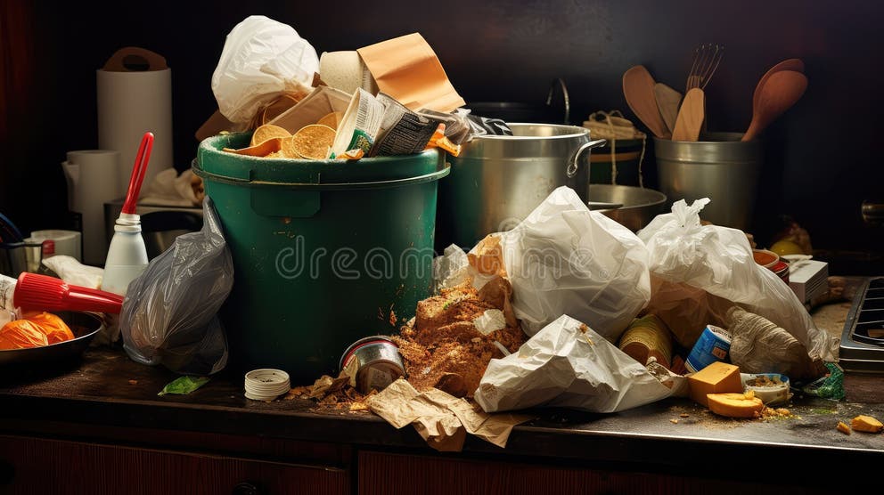 Clutter kitchen trash stock illustration. Illustration of chaos - 372191267