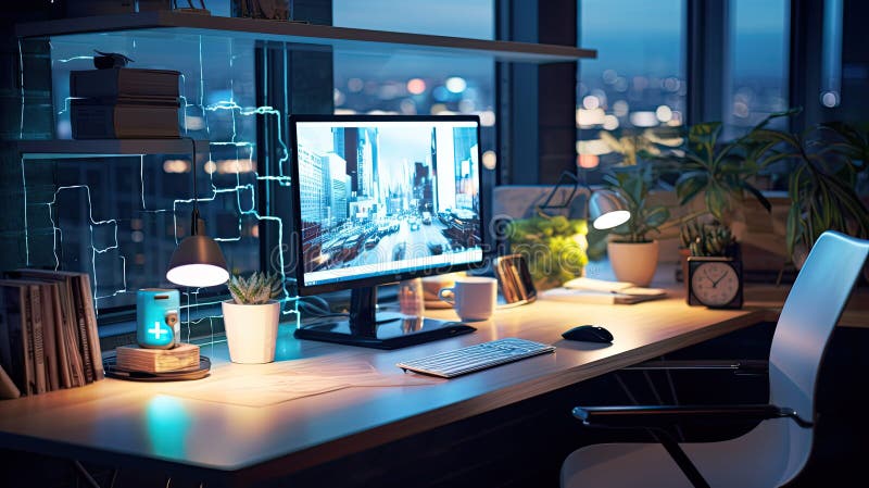 Clutter Led Lights Office in the Second Photograph Stock Illustration ...