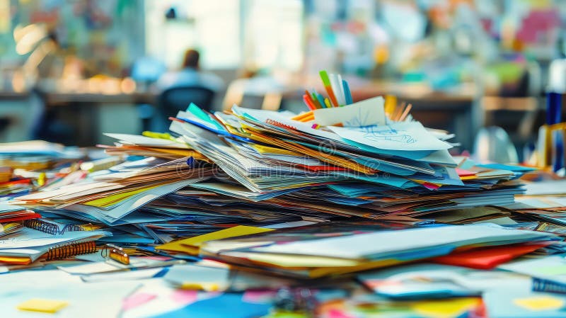 Clutter Stacks of Office Paper Stock Illustration - Illustration of ...