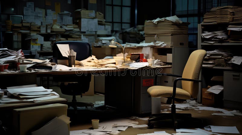 Cluttered alone office stock illustration. Illustration of desolate ...