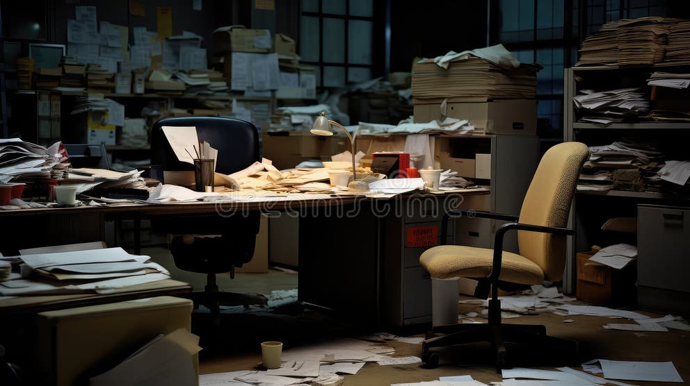 Cluttered alone office stock illustration. Illustration of desolate ...
