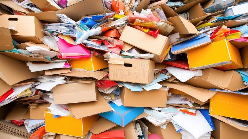 Cluttered Cardboard Boxes and Papers Piled Up in Messy Heap Stock Image ...