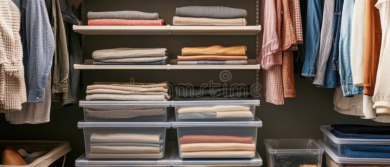 Cluttered Closet Filled Clothing Storage Containers Stock Photos - Free ...