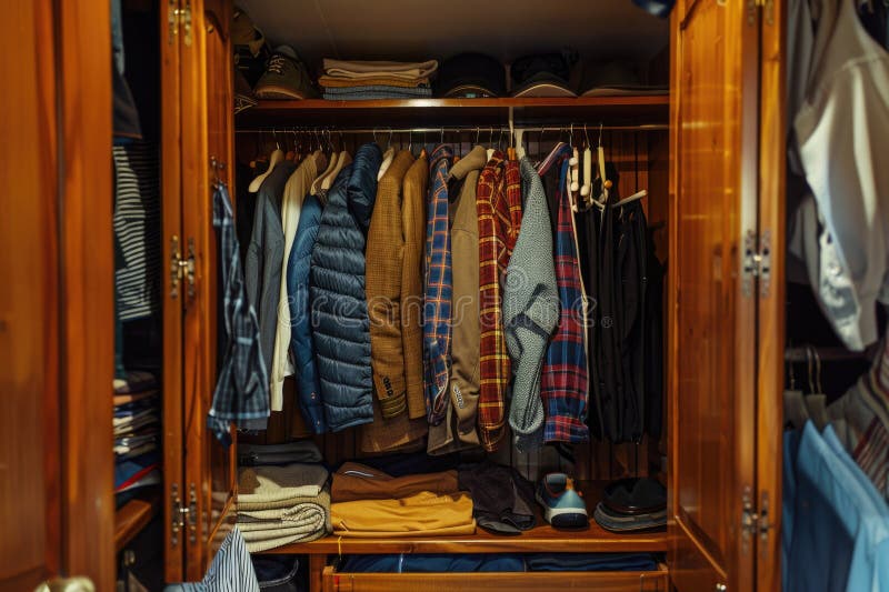 A Cluttered Closet Filled with Various Clothing Items and Shoes Stock ...