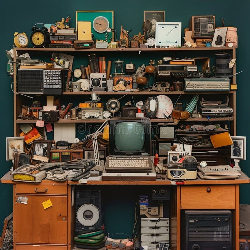 A Cluttered Desk with an Assortment of Items Stock Illustration ...