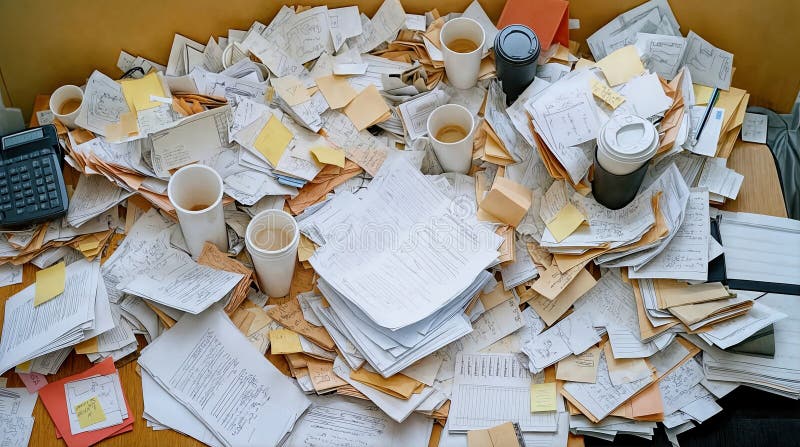 Cluttered Desk Covered in Papers Stock Illustration - Illustration of ...