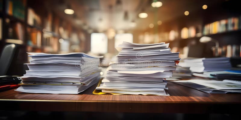 A Cluttered Desk with Stacks of Files Symbolizing a Heavy Workload ...