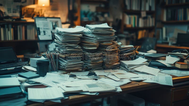 A Cluttered Desk with Stacks of Papers, Representing a Disorganized ...