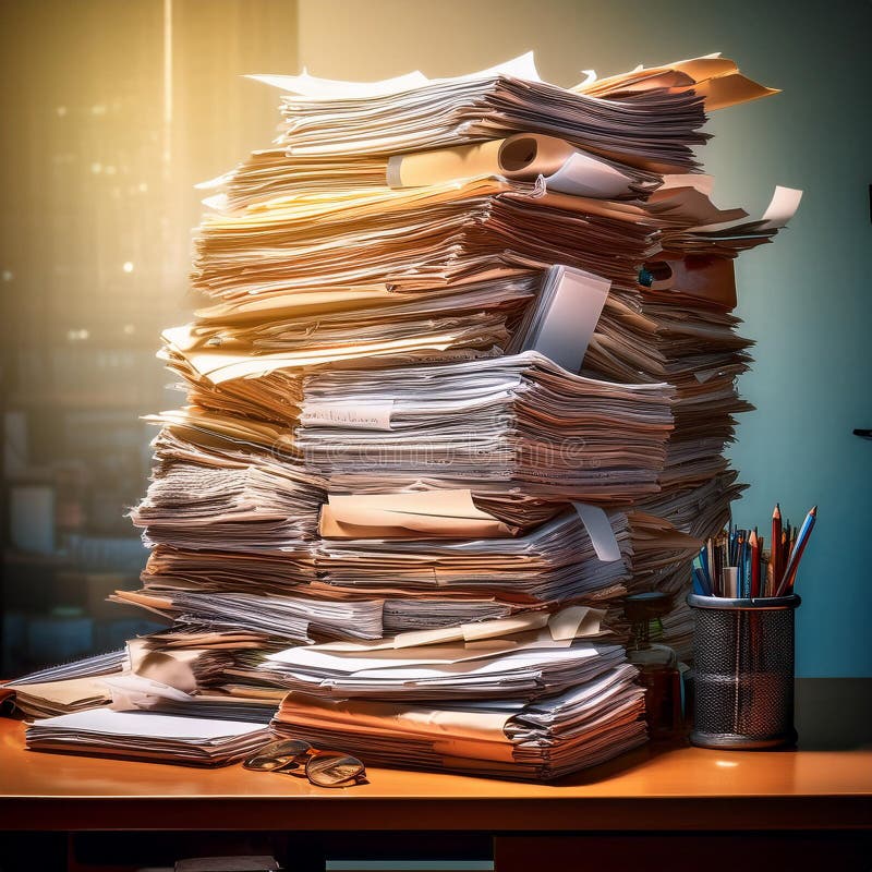 Cluttered Desk with Stacks of Papers Symbolizing Overwhelming Workload ...