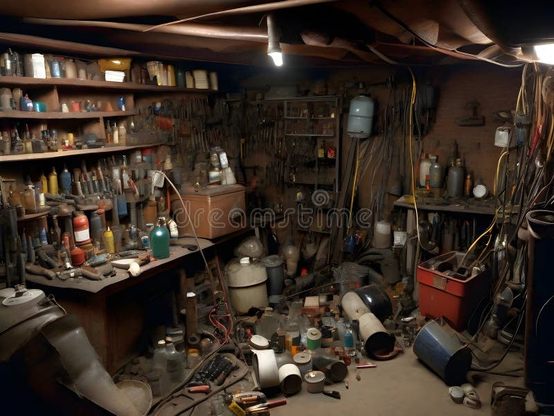 The Cluttered and Disorganized Basement of a Big Old House. Stock ...