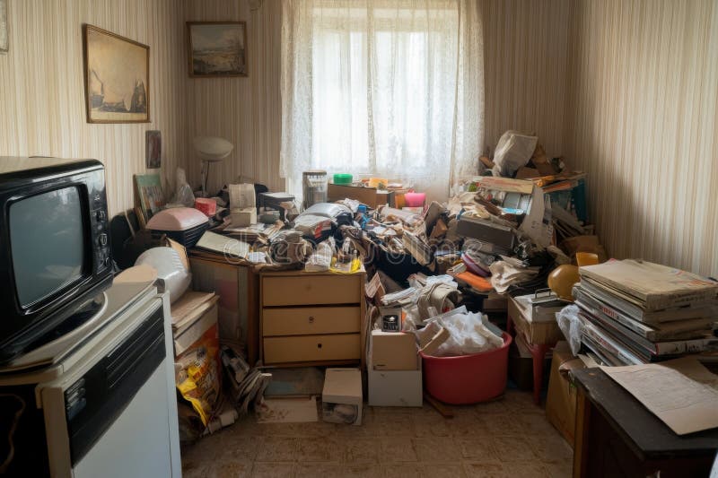 Cluttered Disorganized Room Filled Various Household Items Scattered ...
