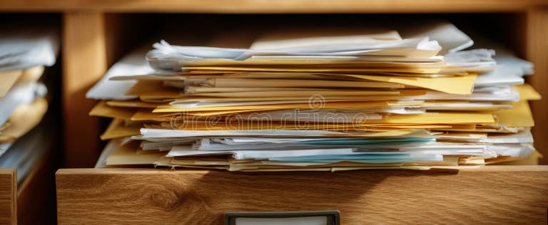 The Cluttered Drawer Filled with Stacked Folders and Paperwork in an ...