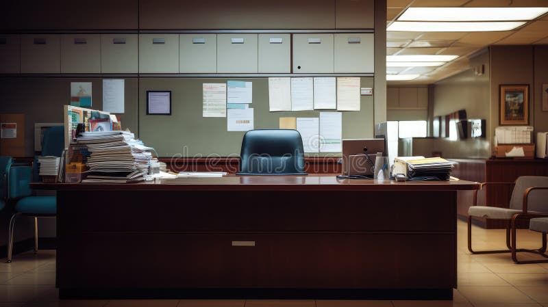 Cluttered Empty Receptionist Desk Stock Illustration - Illustration of ...