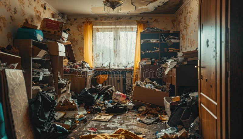 A Cluttered and Messy Interior of a Room with Scattered Items and ...