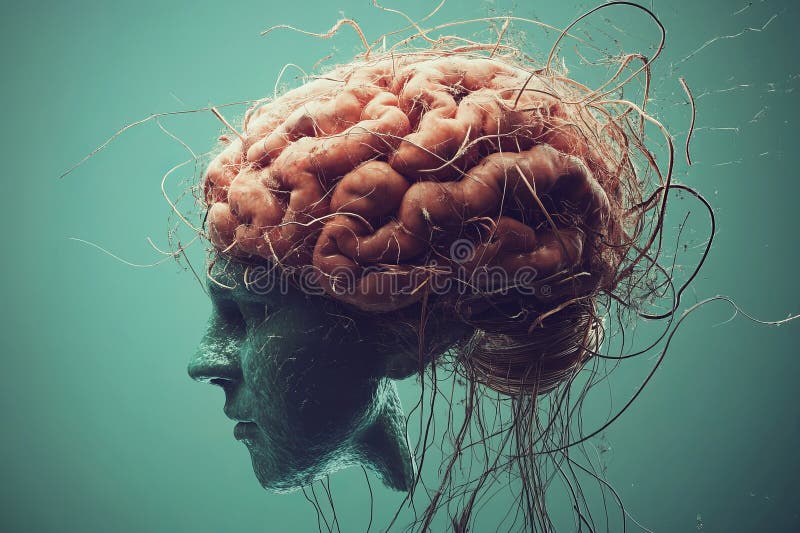 Cluttered Mind Represented by Tangled Wires Forming a Human Brain Shape ...