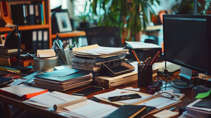 Cluttered Office Desk with Computer Stock Image - Image of life ...