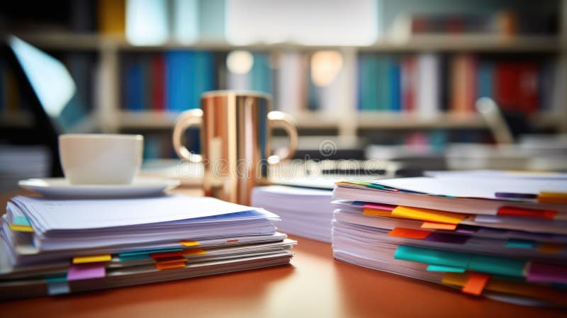 Cluttered Office Desk Multiple Stacks Colorful Papers Documents Ai ...