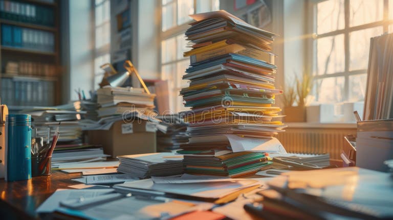 The Cluttered Office Desk. AI Generated Stock Illustration ...