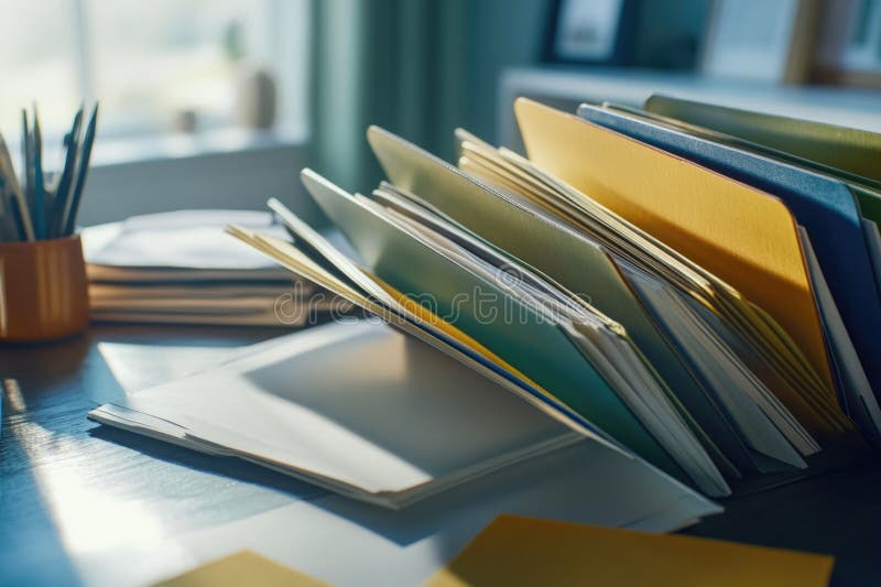 A Cluttered Office Desk with a Stack of Papers and Files Stock Image ...