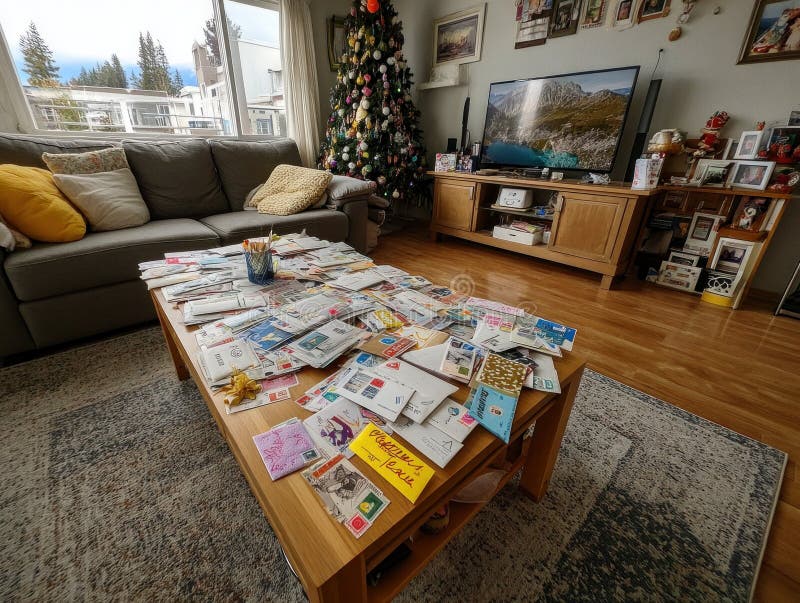 A Cluttered Pile of Junk Mail Stacked on a Table Stock Photo - Image of ...