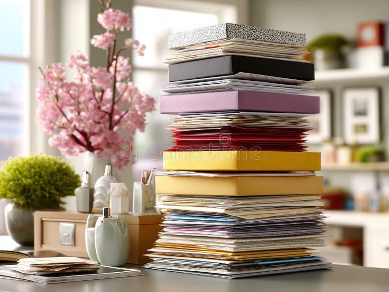 A Cluttered Pile of Junk Mail Stacked on a Table Stock Photo - Image of ...