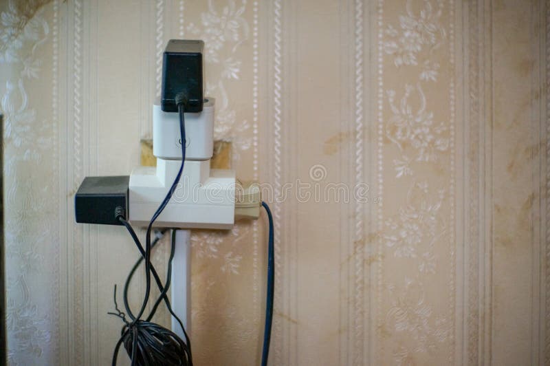 Overloaded Power Strip with Tangled Cables Stock Image - Image of floor ...