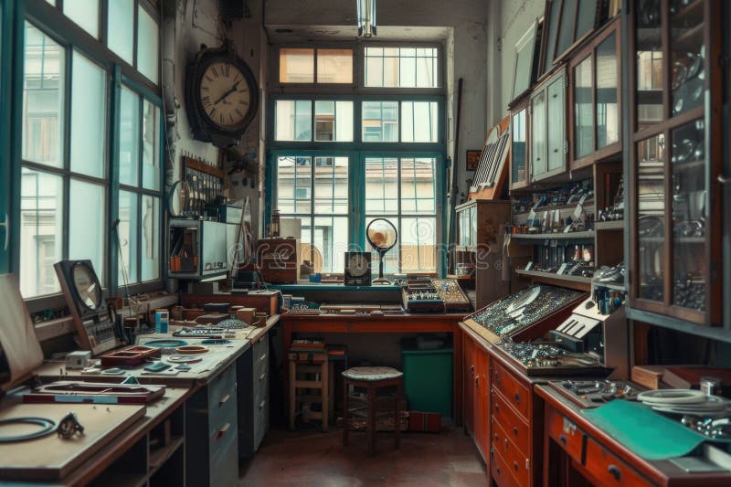 Cluttered Room with Clock stock image. Image of cleanliness - 383241629