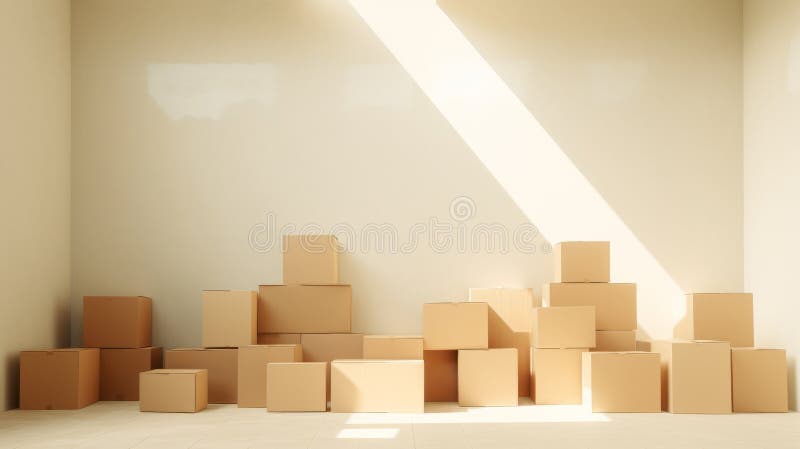 A Cluttered Room Filled with Stacked Cardboard Boxes Stock Image ...