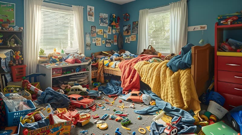 Cluttered Room with Toys Scattered in the Center, AI-generated. Stock ...