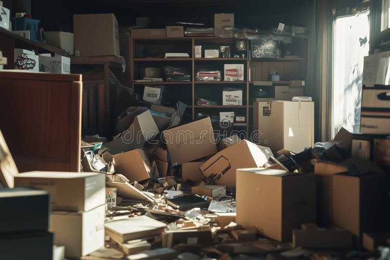 Cluttered Space with Cardboard Boxes Stock Illustration - Illustration ...