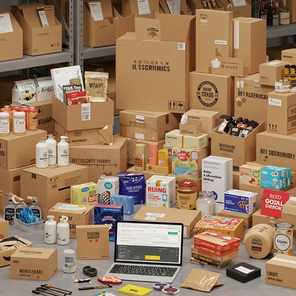 A Cluttered Storage Area Filled with Various Cardboard Boxes and ...