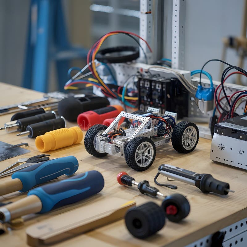 Work Tools, Electrical Equipment and Robotic Car on the Table. Stock ...